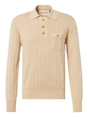 Valentino Garavani Ribbed-knit Cotton Polo Sweater - Neutrals