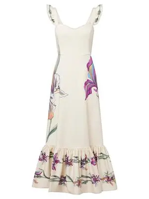 La DoubleJ Gingerbread Floral Cotton-Blend Midi Dress Beige