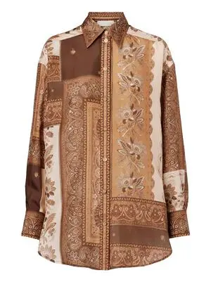 Zimmermann Lucky Bandana Silk Satin Shirt - Brown