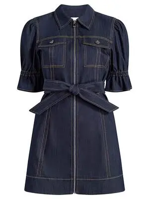 Cinq À Sept Holly Denim Mini Shirtdress With Puff Sleeves - Indigo