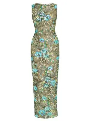 Bronx And Banco Violet Floral Sequin Gown - Teal Multi
