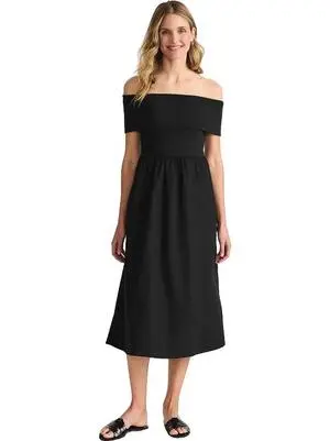 LANDS' END Off-the-shoulder Mixed Media Midi Dress - Black