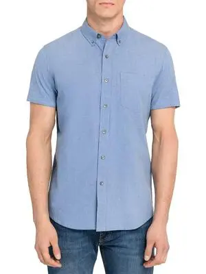 W.R.K Reworked Slim Fit Solid Short Sleeve Cotton Button-down Shirt Blue