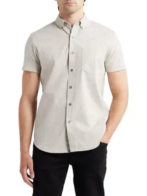 W.R.K Reworked Slim Fit Solid Short Sleeve Cotton Button-down Shirt Taupe
