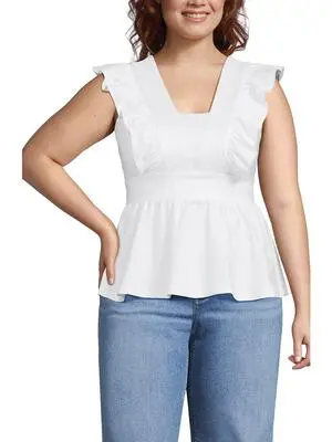 LANDS' END Lightweight Jersey Ruffle Peplum Top - White
