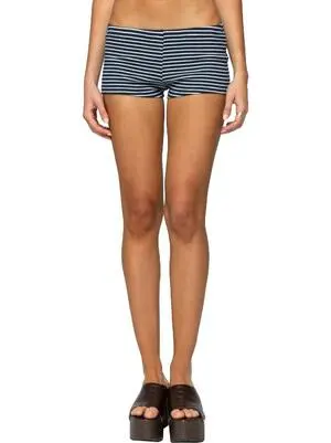 EDIKTED Reagan Rib Stripe Microshorts - Navy-and-white