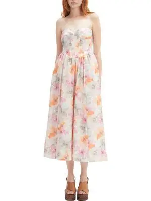 Bardot Lola Floral Strapless Corset Midi Dress - Apricot Floral