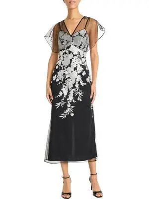 Maggy London Illusion Embroidered Gown - Black/ White