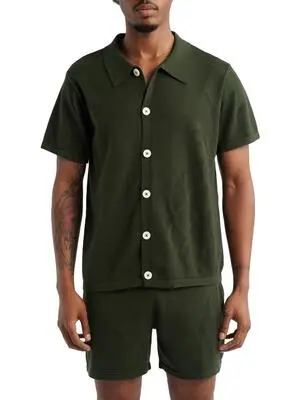MAVRANS Pineapple Knit Short Sleeve Button-up Shirt - Green