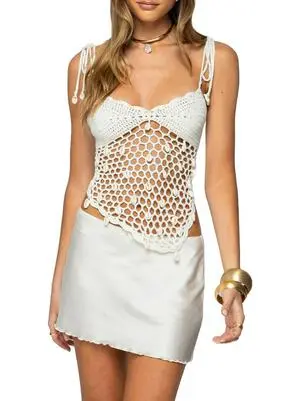 EDIKTED Shelley Crochet Shell Tank - Cream