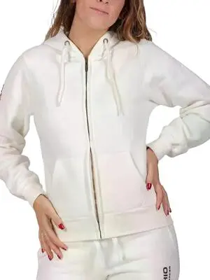 PODHIO Embroidered Zip Up Hoodie - White