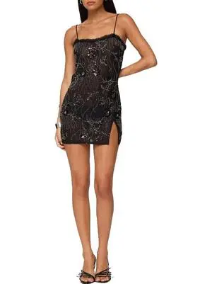 EDIKTED Romey Beaded Chiffon Minidress - Black