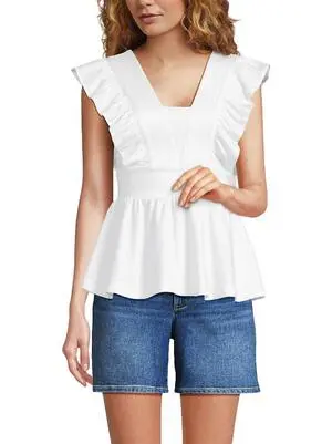 LANDS' END Lightweight Jersey Ruffle Peplum Top - White