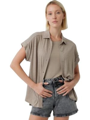 Majestic Filatures Stretch Linen Short Sleeve Rolled Cuff Shirt - Desert