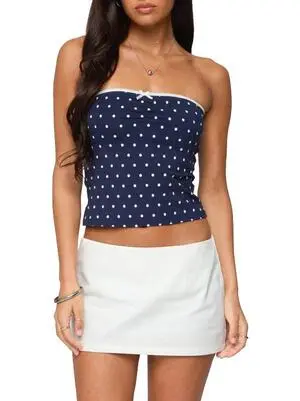 EDIKTED Polka Dot Tube Top - Navy