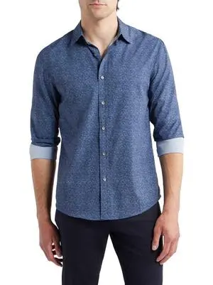 W.R.K Trim Fit Mélange Performance Button-up Shirt - Navy