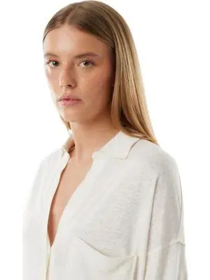 Majestic Filatures Stretch Linen Relaxed One Pocket Shirt - Cream