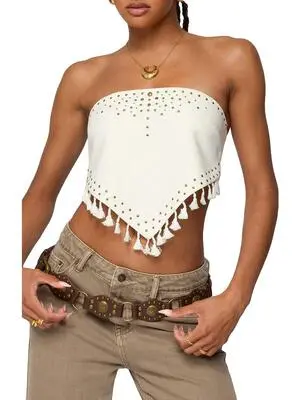 EDIKTED Stud And Tassel Strapless Top - Cream