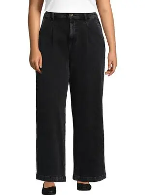 LANDS' END High Rise Wide Leg Denim Trousers - Black Wash