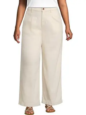 LANDS' END High Rise Wide Leg Denim Trousers - Natural