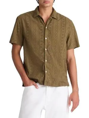 Madewell Short Sleeve Button-up Shirt In Embroidered Cotton Olive