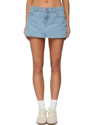 EDIKTED Eyelet Bow Pocket Denim Miniskirt - Light-blue