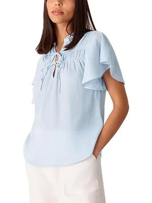 Whistles Flutter Sleeve Tie Front Blouse - Pale Blue
