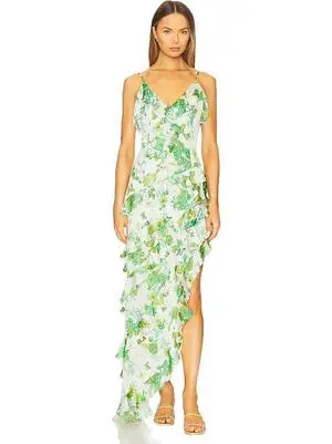 ELLIATT Tess Asymmetrical Maxi Dress - Green Multi