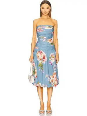 Hemant & Nandita Ruched Midi Dress - Pink Blue Mix