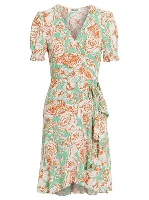 Diane Von Furstenberg Emilia Floral-print Crepe Mini Wrap Dress - Mint