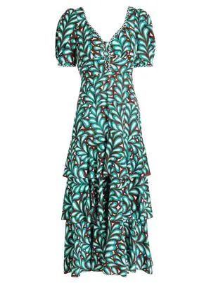 Diane Von Furstenberg Aire Printed Cotton-jacquard Midi Dress - Teal