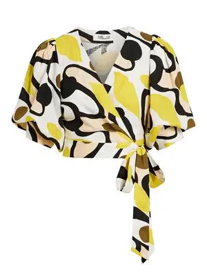 Diane Von Furstenberg Gia Printed Wrap Top - Yellow
