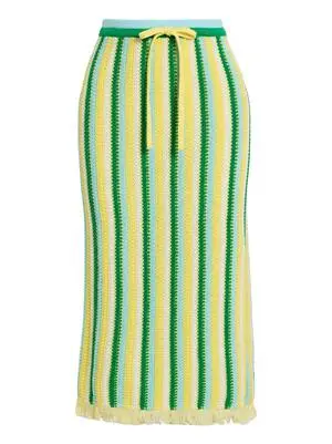Diane Von Furstenberg Striped Crocheted Cotton Midi Skirt - Green