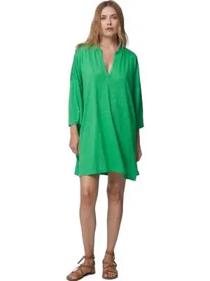 Majestic Filatures Stretch Linen 3/4 Sleeve Tunic Dress - Apple Green