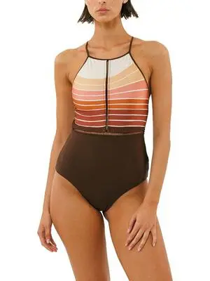 BILIBLOND Handmade Trimmed One-Piece Swimwear Brown Sunset