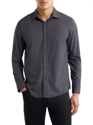 W.R.K Trim Fit Dash Duo Geo Print Performance Button-up Shirt Black