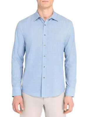 W.R.K Trim Fit Dash Duo Geo Print Performance Button-up Shirt Blue