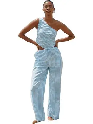 L*Space Corey Linen Blend Mid-rise Wide-leg Pants - Sky