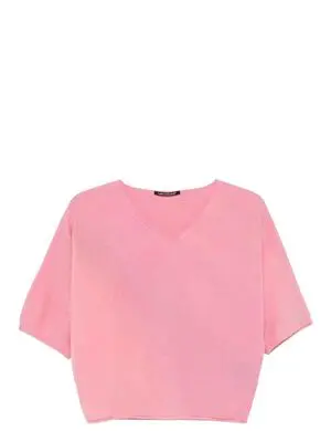 LUISA CERANO V-neck Short Sleeve Sweater - Pink