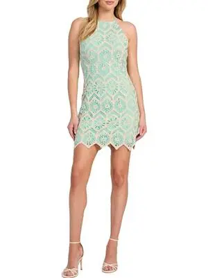 Guess Erin Lace Overlay Mini Dress - Lagoon Fog Multi