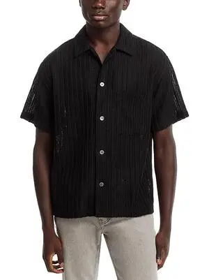 FRAME Crocheted Regular Fit Short Sleeve Cuban Shirt - Black