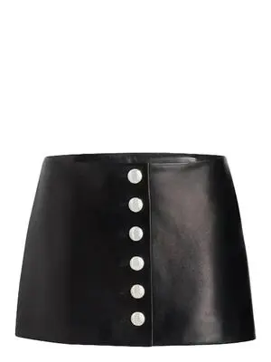 Khaite Button-front Leather Mini Skirt - Black