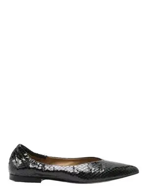 ANNA F. Snake Skin-effect Ballet Flats - Black