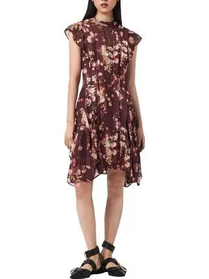 ALLSAINTS Fleur Handkerchief Hem Dress Armada Wine Red