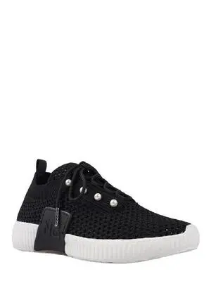 NATIONAL COMFORT Klarra Faux Pearl Embellished Knit Sneakers - Black