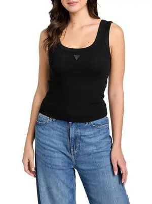 Guess Triangle Logo Patch Rib Tank Black