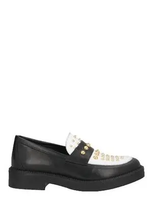 DIVINE FOLLIE Leather Loafers With Studs - Black