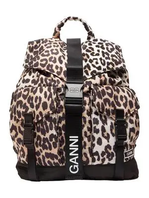GANNI Print Nylon Backpack - Leopard