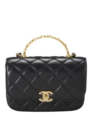 CHANEL Lambskin Flap Bag With Top Handle