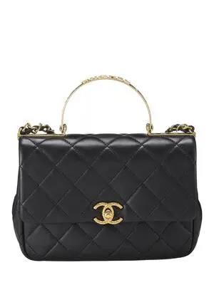 CHANEL Lambskin Top Handle Flap Bag Small